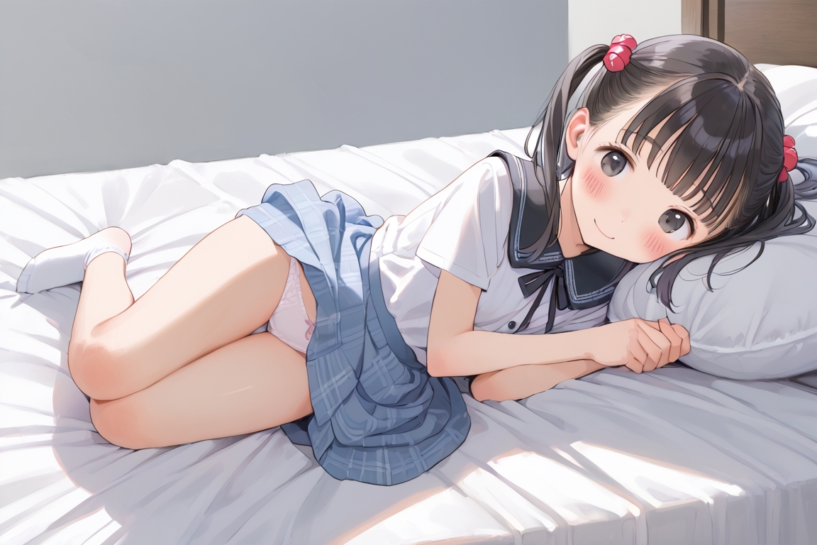 ツインテ〇リJ〇ちゃんがベッドでパンチラ（白） | PromptCom（プロンプトコム）