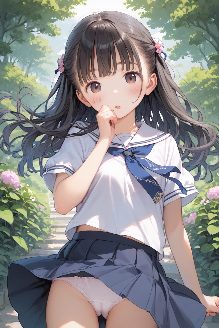 セーラー服長髪〇リJ〇ちゃんの風パンチラ（白） | PromptCom（プロンプトコム）