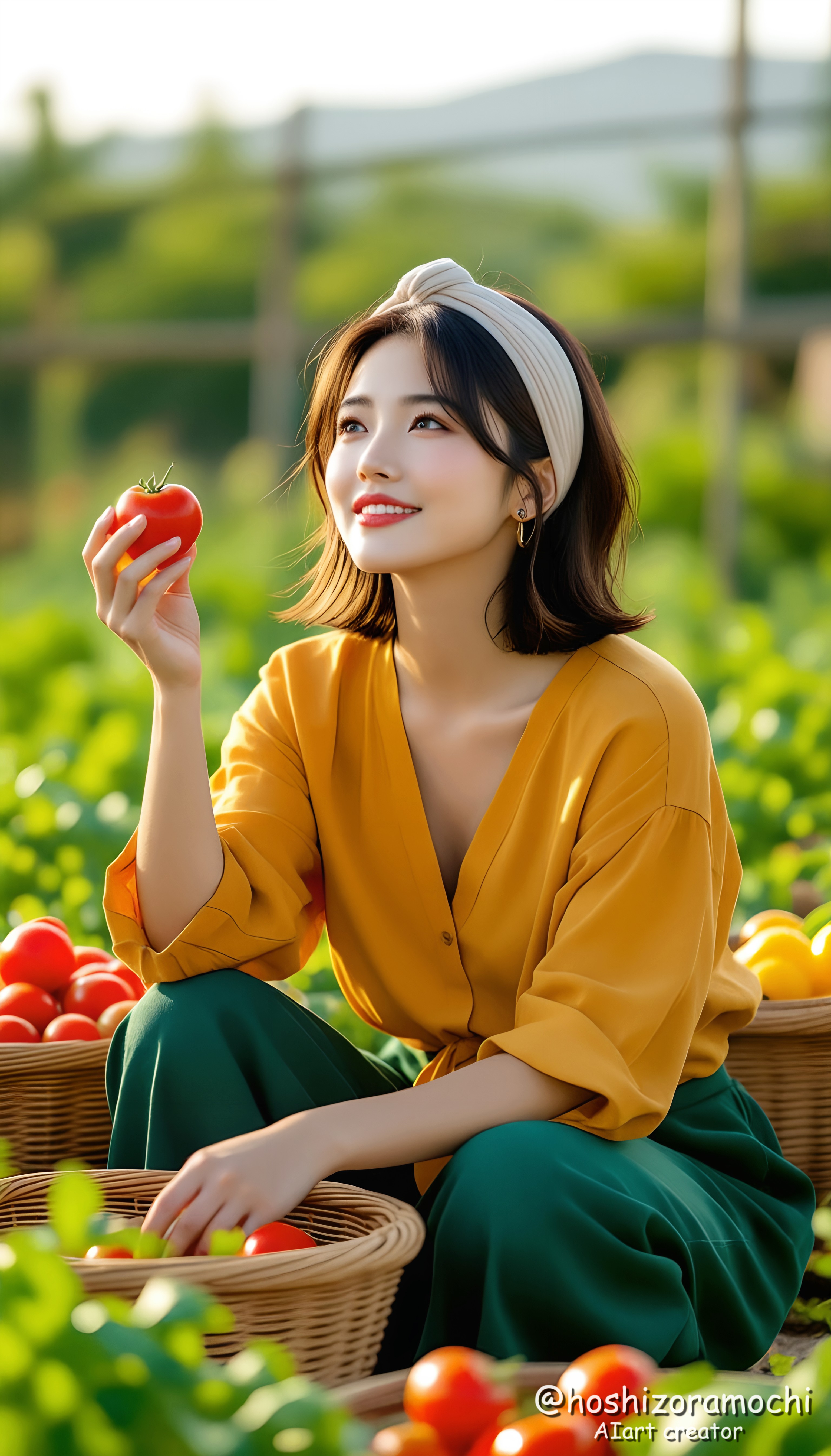 夕暮れ時の、穏やかな収穫の喜び - The tranquil joy of harvesting at dusk | PromptCom（プロンプトコム）